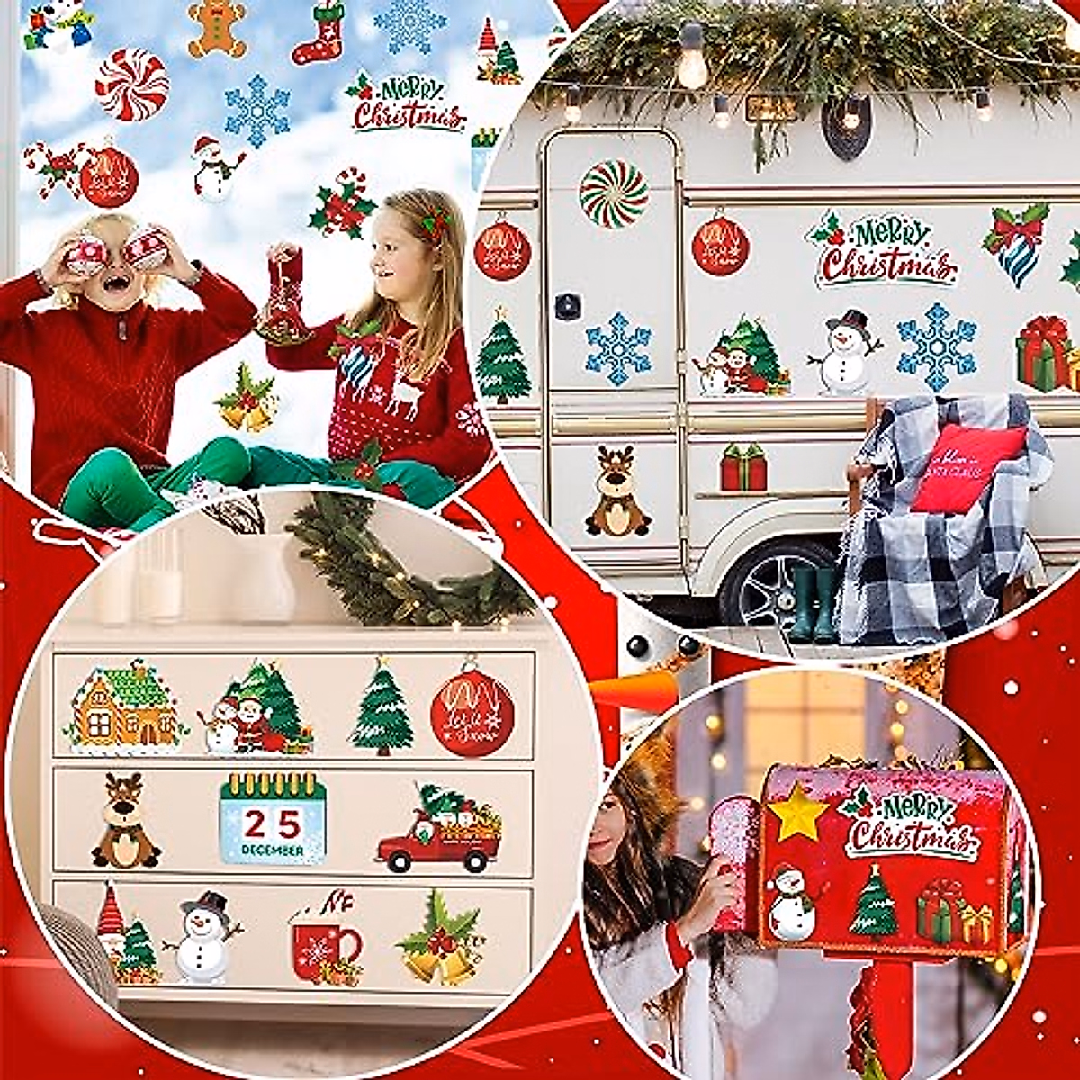 Kanayu 30 Christmas Theme Fridge Sticker Christmas Refrigerator Magnet Santa Claus Snowman Dwarf Snowflake Candy Fridge Magnet Stickers Decorations Xmas Magnet Stickers for Car Kitchen Garage