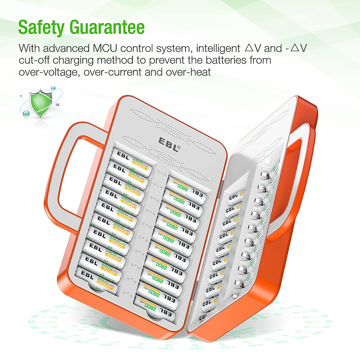 EBL 40Slot Battery Charger for 1/2/3...19/20/21...38/39/40 pcs AA AAA Rechargeable Batteries - Advanced Multiple Battery Charger - Handle Design(Batteries not Included)
