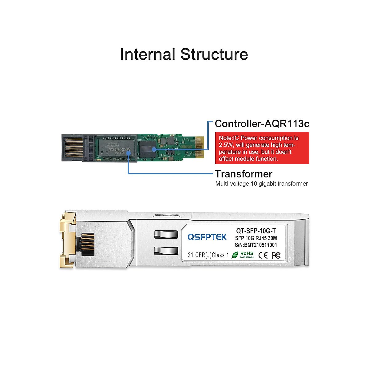 4Pack 10GBASE-T SFP+ to RJ45 Copper Module Mini-GBIC Transceiver for Cisco SFP-10G-T-S, Ubiquiti UF-RJ45-10G , Netgear, Mikrotik, D-Link, Supermicro, TP-Link, Linksys, CAT6A/CAT7, up to 100FT(30M)