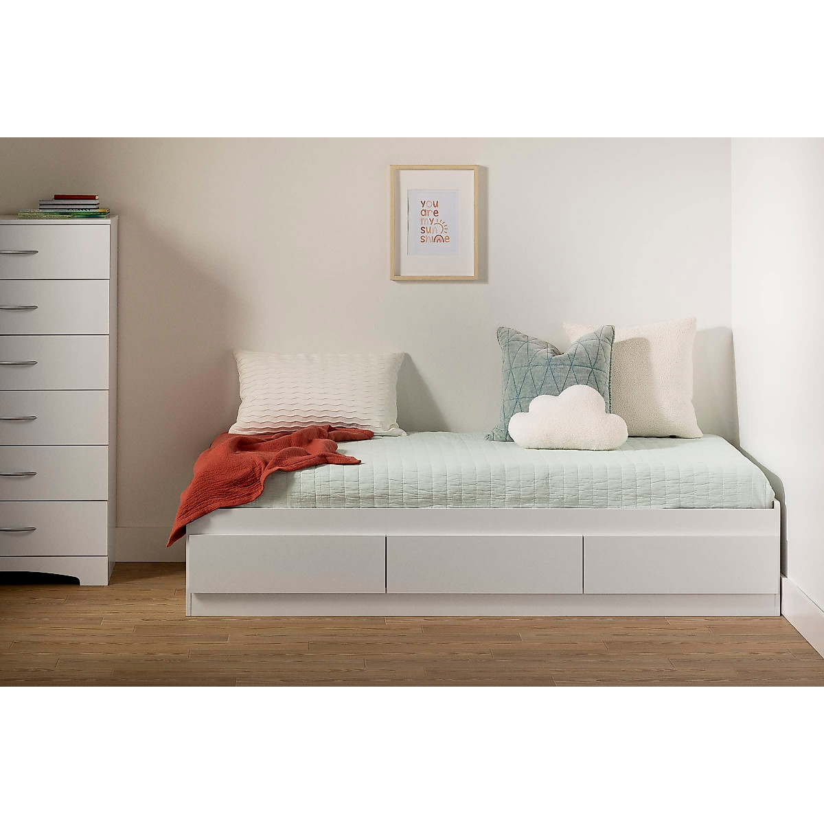 South Shore 10574 Pure White Twin Mates Bed with 3 Drawers