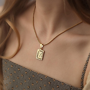 JSJOY Initial Necklaces for Women, Gold Letter Necklace Square Initial Necklace 18K Gold Plated Box Chain Letter A Necklace Jewelry Graduation Necklace 2023 Mothers Day Gifts for Women