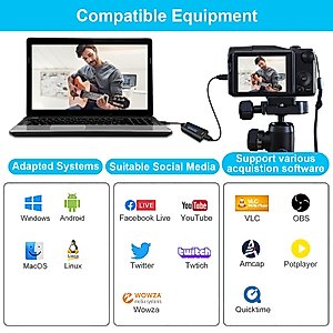Audio Video Capture Card, 1080P 30fps HDMI to USB Capture Cards, Record via DSLR, Camcorder, Action Cam for Game/Live Streaming/Video Conference/Teaching Compatible with Nintendo Switch /PS4/Camera/PC