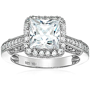 Sterling Silver Pave mm Princess Cut Cubic Zirconia Engagement Ring