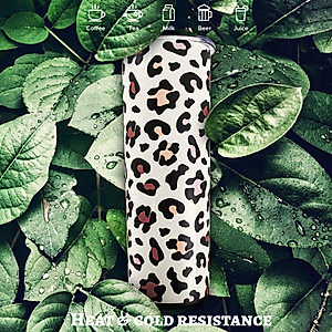 Cheetah Print Tumbler With Lid and Straw- 20 oz Stainless Steel Vacuum Insulated Leopard Skinny Tumblers Cups - Coffee Travel Mug Cup- Birthday Christmas Gifts for Mom, Women, Sister, Friends