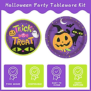 AGoooodySet 120pcs Halloween Party Supplies Trick Or Treat Plates Napkins Paper Cups Green Disposable Forks Tableware Set Halloween Party Supplies Sever 24 Guests