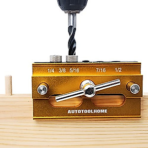 AUTOTOOLHOME Gold Self Centering Doweling Jig Kit 2 inch 6PC Drill Guide Bushings Set Adjustable Width Wood Dowel Jig Woodworking Joints Tools