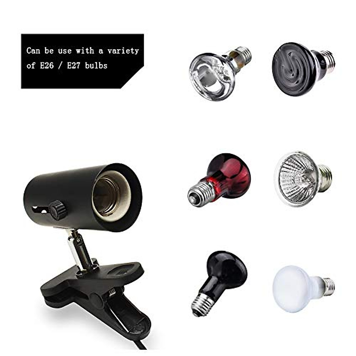Clamp Light Fixture, E26/E27 Ceramic Clamp Lamp Light with Dimmable Switch, 110V Multifunction Adjustable Habitat Lighting & Heat Lamps Holder Stand for Pet Heat Bulbs Lamps Use, Black