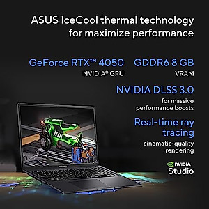 ASUS Vivobook 16X OLED Laptop, 16” 3.2K 120Hz Display, Intel Core i9-13900H CPU, NVIDIA Geforce RTX 4050 GPU, 16GB RAM, 1TB SSD, Windows 11 Home, Indie Black, K3605VU-ES94