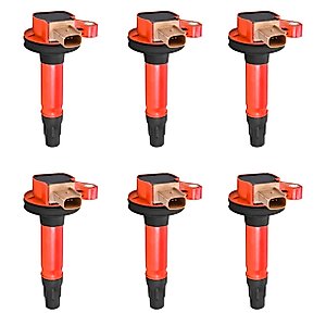 ENA Set of 6 Red Ignition Coil Pack 2011-2020 Compatible with Ford Lincoln Explorer Expedition F150 Flex Lobo MKS MKT Navigator Transit 150 250 350 Taurus V6 3.5L Replacement For C1814 DG549 UF646