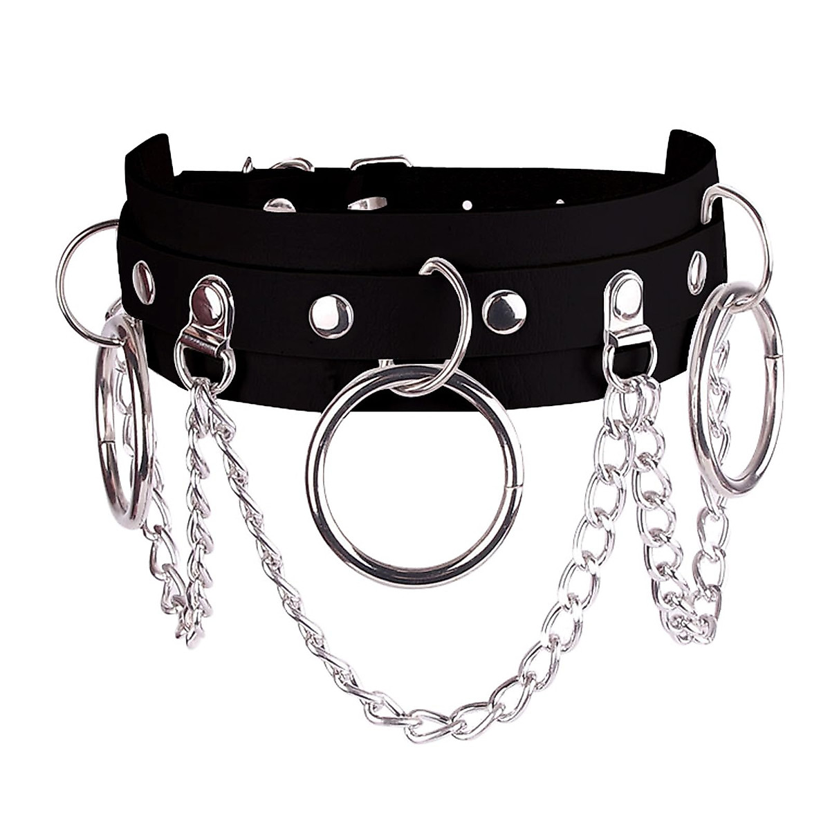 Tosmifairy 3pcs Ring Choker and Bracelets Set Goth Jewelry for Women Ladies Black Leather Collar Cuff Cosplay Accessories Costume