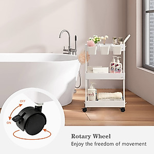 danpinera 3 Tier Rolling Utility Cart with Hooks & Handle Storage Organization Shelves Coffee Bar Cart Service Cart Trolley for Kitchen, Bathroom, Office, Workshop (Dark Blue)