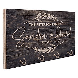 People People Personalized Wood Key Hanger for Wall | New Home Décor Gift for Wedding Housewarming | Customized Gifts for Couple Mr Mrs Key Ring Holder Hook | Key Rack | C01D05