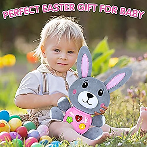 Easter Bunny Baby Toys 6 to 12 Months - Musical Light Up Toys for Baby 0-6 Months Newborn Plush Rabbit Toys - Easter Gifts for Babies Boys & Girls Infant Stuffed Animal Toy Baby Gifts 0 to 36 Months