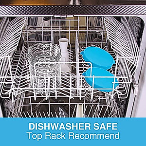 SOPHICO Pickle and Olives Jar Container with Strainer Flip, Leak-proof Juice Separator Hourglass Food Saver Storage Container (Transparent Blue)