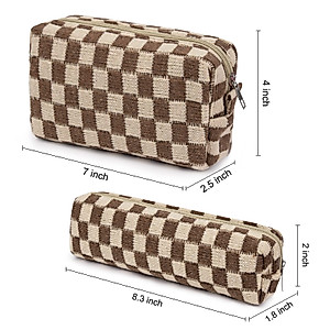 SOIDRAM Large Capacity Makeup Bag and Brush Storage Bag - Checkered Cosmetic Bag and Travel Toiletry Organizer