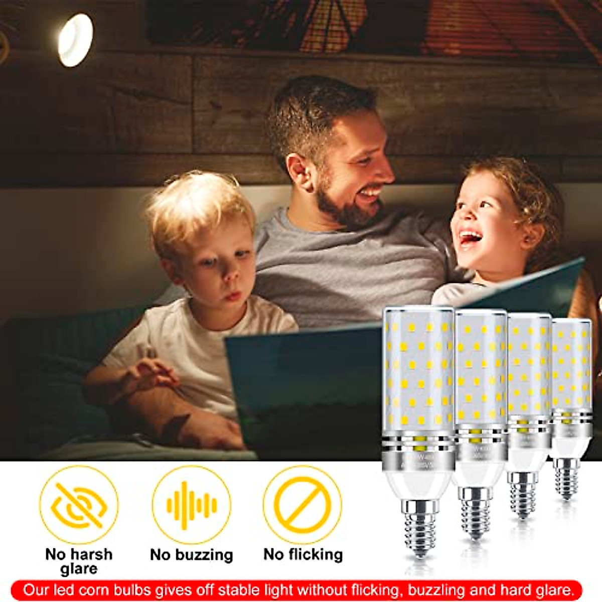 16W E12 LED Corn Bulbs, 1500LM Natural White 4000K Candelabra Light Bulbs, 100W Equivalent, E12 Base LED Chandelier Bulbs, Non-Dimmable LED Lamp, 4Pack