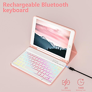 FUWANG Keyboard Case for iPad 9th Generation 10.2 inch 2021 - Detachable 7 Colors Backlit Stand Folio Keyboard Cover for iPad 8th Gen/7th Gen/iPad Pro 10.5"/iPad Air 3rd Gen, with Pencil Holder