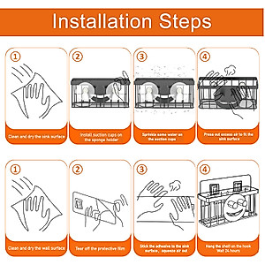 MURLONG Sink Caddy, Kitchen Sink Organizer, Sponge Soap Holder for Countertop, 304 Stainless Steel Dish Scrubber Holder with Removable Drain Pan for Sponge, Scrubber, Soap, Dish Brush-Black