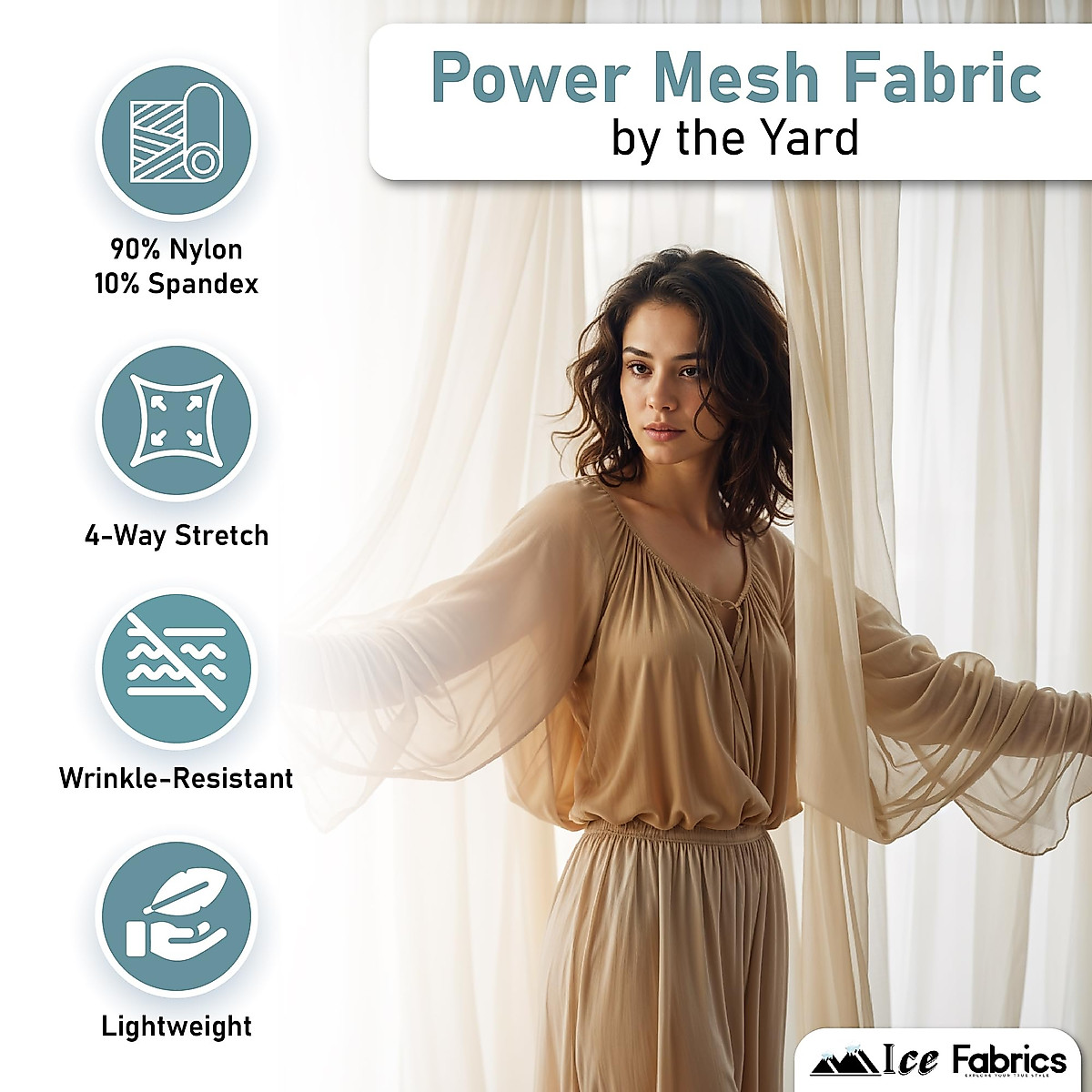 Ice Fabrics 4-Way Stretch Power Mesh Fabric by The Yard - 60" Wide Nylon Spandex Sheer Net Fabric - Breathable & Stretchy Mesh Fabric for Sewing Activewear, Dresses, Crafts - Red - 1 Yard