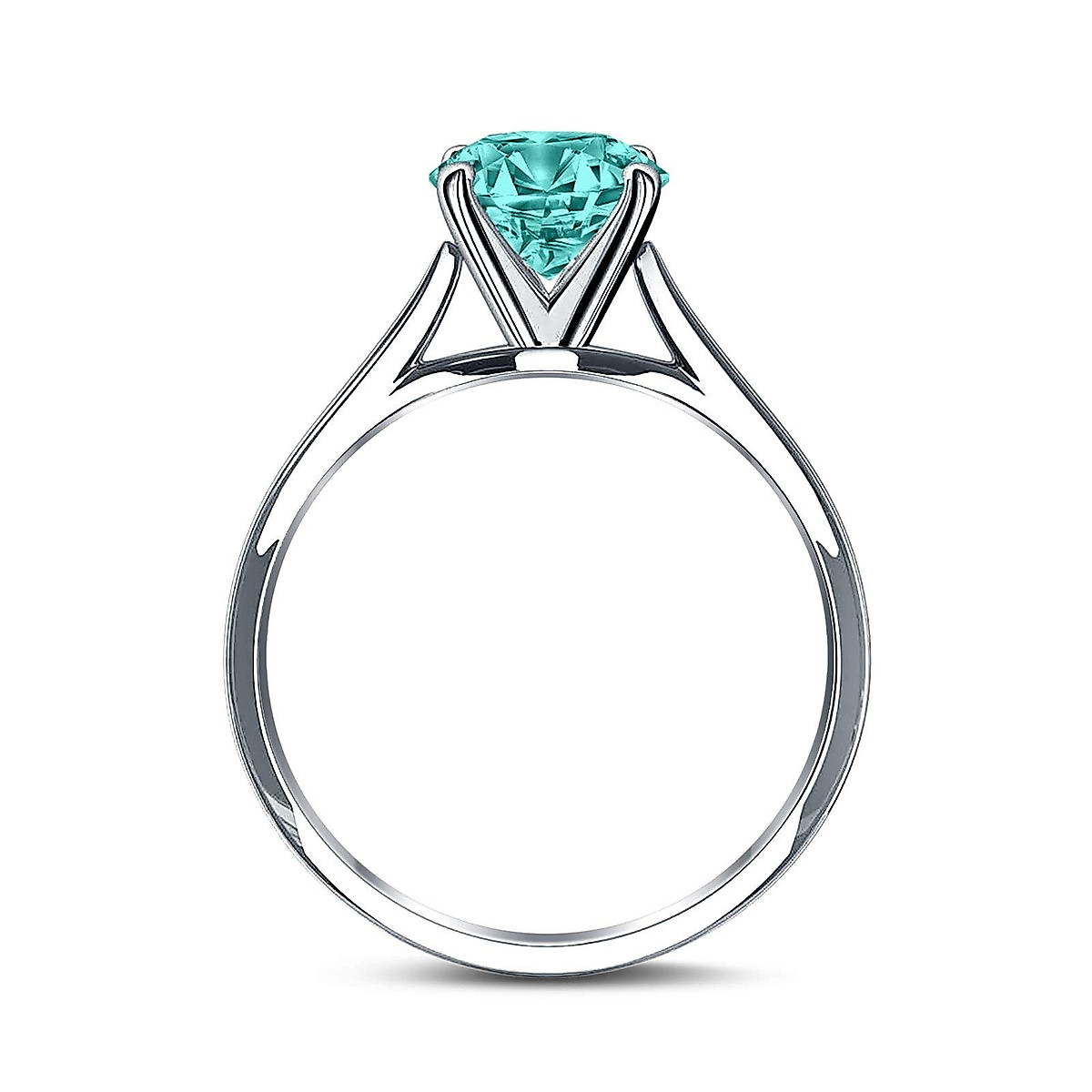 Blue Apple Co. Simulated Paraiba Tourmaline CZ Size-5 Emerald Cut Cathedral Solitaire Wedding Engagement Ring Simulated Cubic Zirconia 925 Sterling Silver Center Stone-(8mmx6mm)