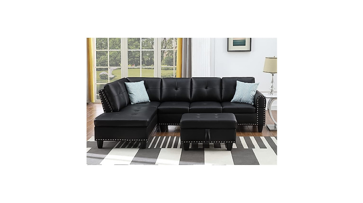 Devion Faux Leather Sectional Sofa with Ottoman | Stylish & Durable