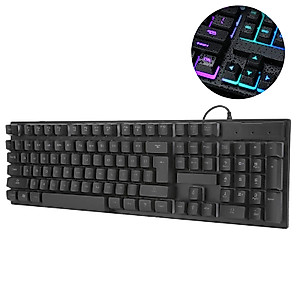 Gaming Keyboard,RGB Backlit Gaming Keyboard,104 Keys USB Wired Mechanical Keyboard,Water-Resistant Design with Drainage Holes,for Desktop,Computer,PC
