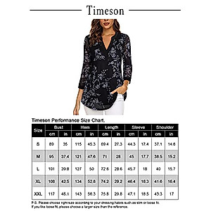 Timeson Ladies Tops and Blouses,3/4 Sleeve Tops for Women V Neck Blouses for Women Dressy Tunic Tops to Wear with Leggings Business Attire Office Interview Work Professional Dress Shirts Black Large