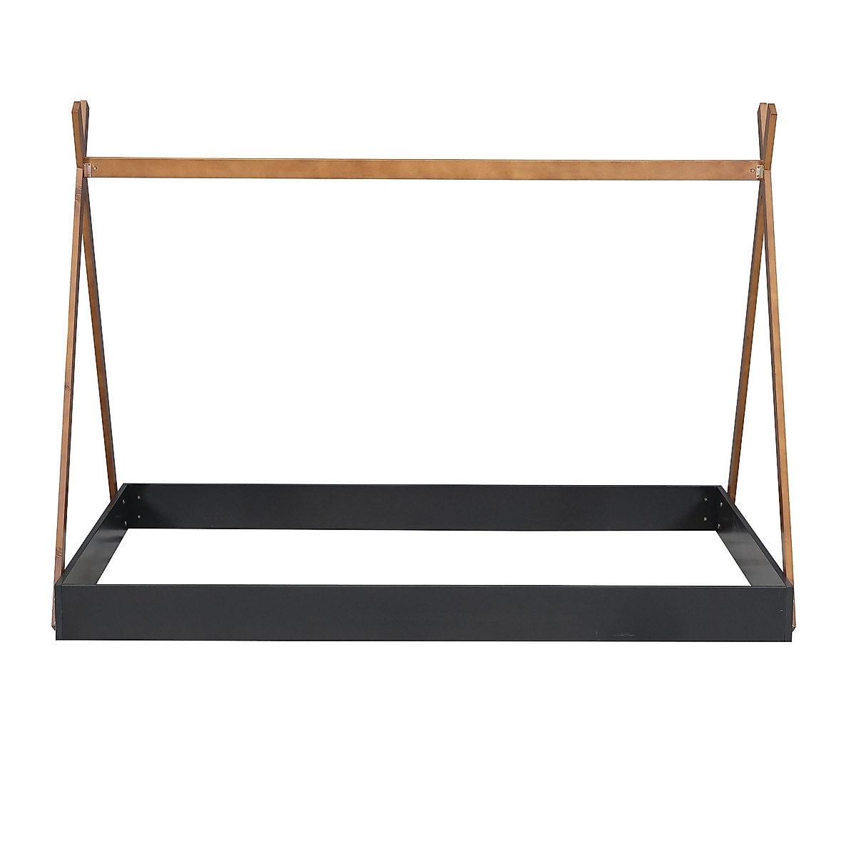 KTVTK Full Size Tent Floor Bed with Triangle Structure, Montessori Bed Frame w/Wood Teepee Design,Easy to Assemble for Kids Boys Girls Bedroom,Black+Brown
