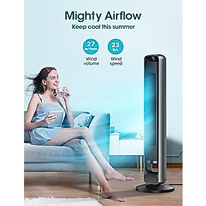 Tower Fan, 42” Portable Fan, 28dB Quiet and Quick Cooling, 90° Oscillation, 12 Speed Levels, 4 Wind Modes, Night Light, 12-Hour Timer, LED Display, Full Function Remote Control, for Home Bedroom