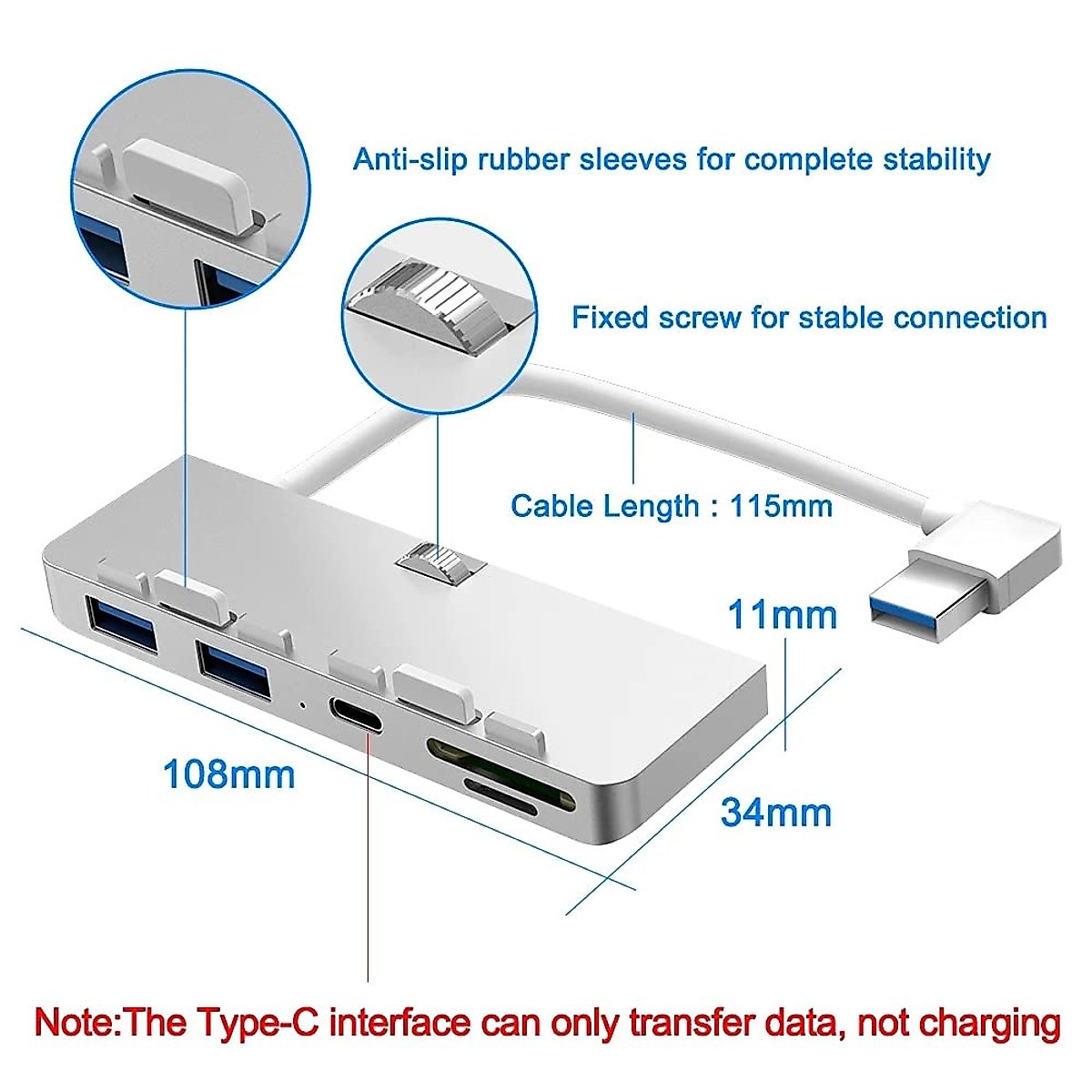 WPYYI Multifunctional USB Splitter，Aluminum Alloy USB 3.0 Hub Adapter Splitter with SD/TF Card Reader