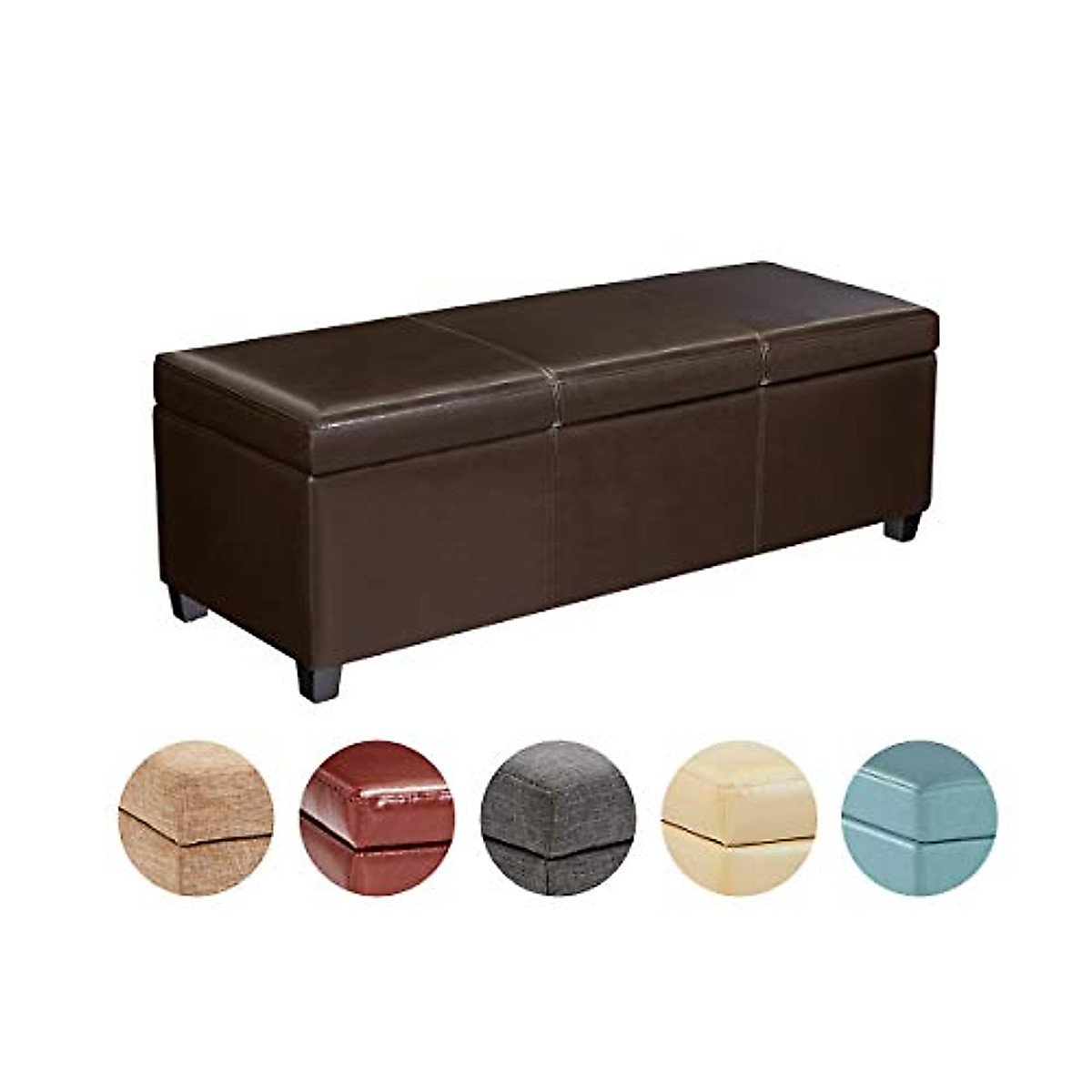 FIRST HILL FHW Madison Rectangular Faux Leather Storage Ottoman Bench, Large, Espresso Brown
