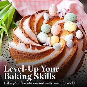 NEZART Silicone Cake Pans, Savarin Kitchen Cake Pans Mold, Non-stick Fluted Cake Pan with Spiral Design for Cake Jello Bread Birthday Party Perfect Bakeware for Cake, Jello, Gelatin, Bread