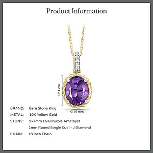 Gem Stone King 10K Yellow Gold 9X7MM Oval Gemstone Birthstone and White Diamond Pendant Necklace | Gold Necklace For Women | With 18 Inch Gold Chain