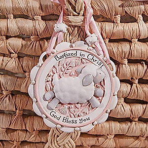 CB Catholic Faithworks-Baptized in Christ Resin Crib Medal, 3.5-Inch, Pink - Lamb
