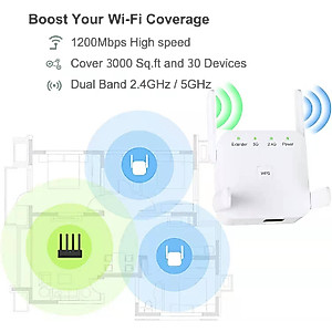 WiFi Extender WiFi Booster Indoor/Outdoor Repeater Signal Booster 1200Mbps WiFi Amplifier Long Range High Speed 5G/2.4G WiFi Internet Connection (White)