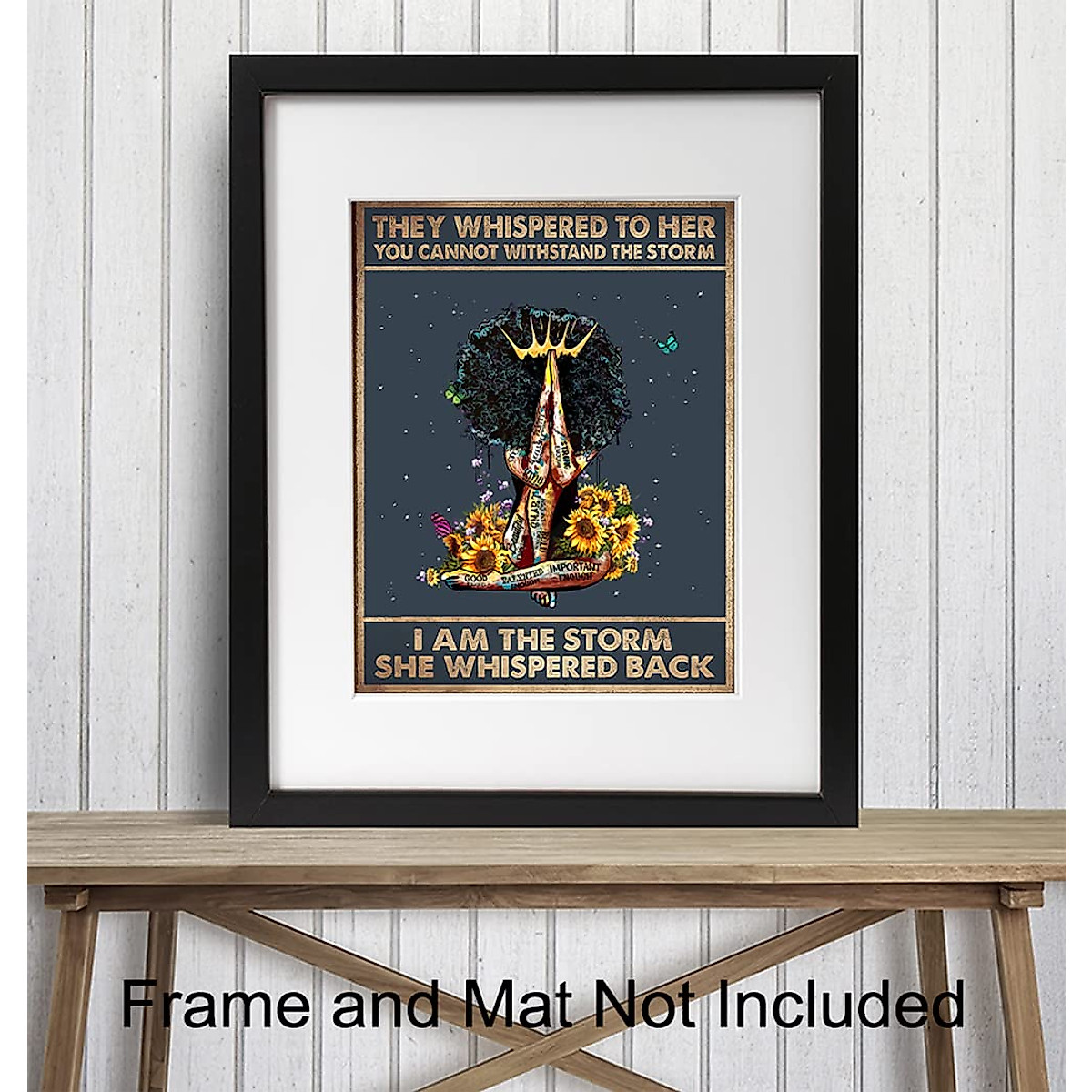 They Whispered to Her You Cannot Withstand The Storm - Black Woman Motivational Wall Art - African American Women, Girls, Teens - Inspirational Positive Quotes Wall Art - Uplifting Encouragement Gifts