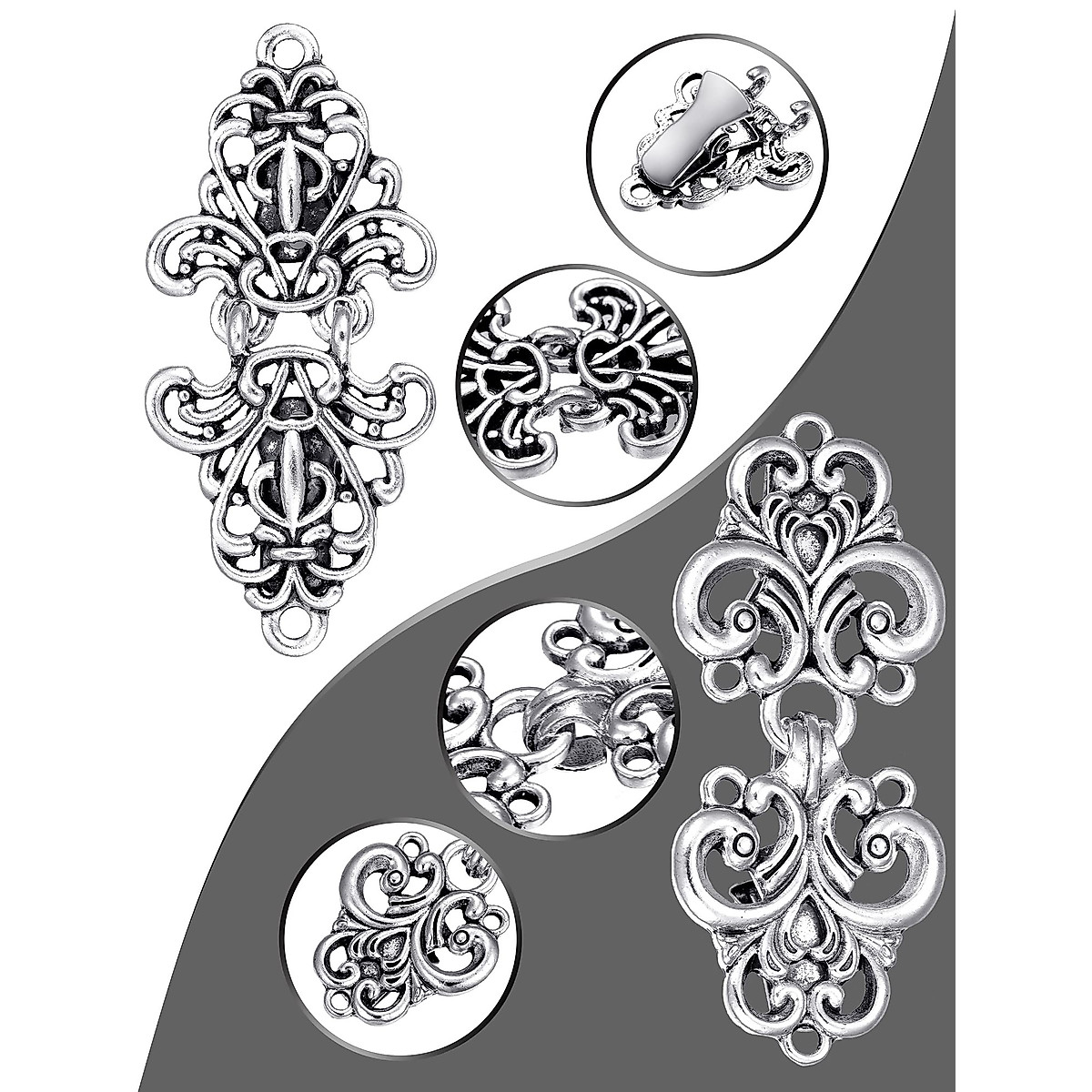 5 Pieces Shawl Clips Cloak Clasp Cardigan Clip Sweater Clips Vintage Collar Retro Cloak Brooches and Silver Shawl Pins for Women Girls Shirt Clips (Novel Style)