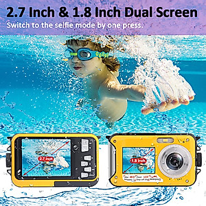 Underwater Camera Full HD 2.7K 48MP Waterproof Camera for Snorkeling Dual Screen Waterproof Camera Digital with Self-timer and 16X Digital Zoom