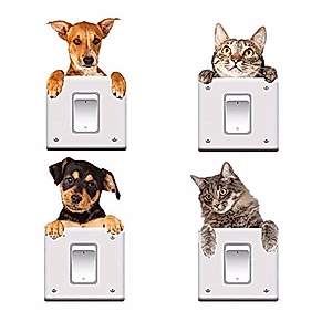Removable Switch Sticker, 8 Cats and Dogs Lovely Wall Sticker, Light Switch Decor Decals, Family DIY Decor Art Stickers Home Decor Wall Art for Kids Bedroom Office Decoration(4 Styles)