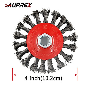 AUPREX 5 Pack 4 Inch Twist Knotted Wire Wheel Brush for Angle Grinder with 5/8 Inch-11 Threaded Arbor - 0.02 Inch Carbon Steel Wire for Heavy-Duty Conditioning for Various Metals