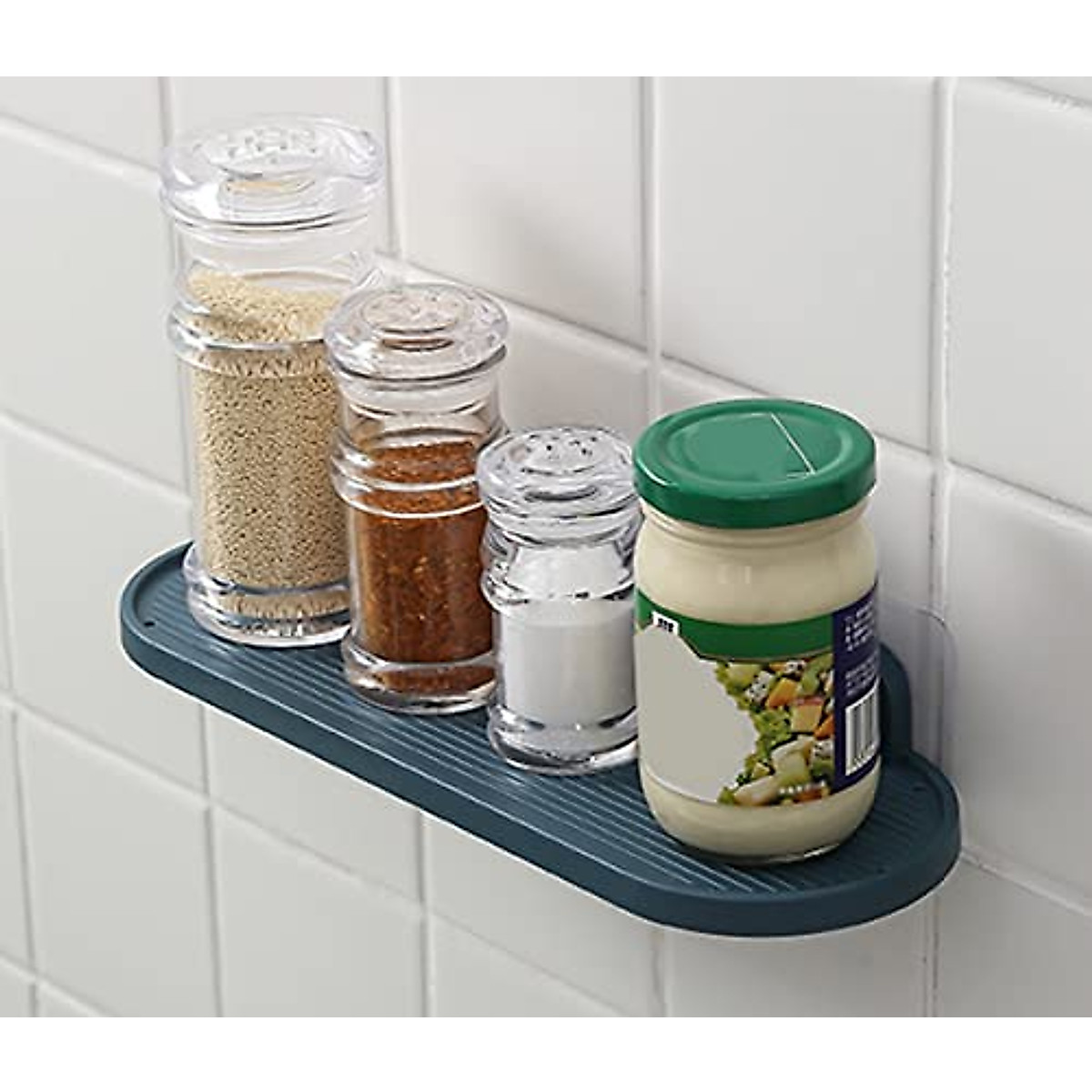 Fineget Floating Shelves Wall Mount Shelf Plastic Adhesive Soap Shower Caddy for Bathroom Kitchen Bedroom Living Room Rustproof No Drilling Storage Organizer 4 Pack