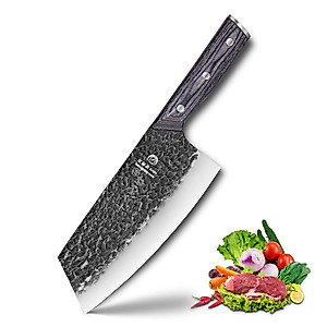 SHI BA ZI ZUO 7.5 Inch High Carbon Steel Vegetable Meat Cleaver Knife with Long-lasting Edge Designed for Cutting Meat Vegetable and Fruit