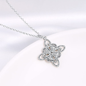FLYOW Witches Knot Necklace 925 Sterling Silver Good Luck Irish Jewelry Celtic Triquetra Trinity Witches Knot Pendant Necklace for Women Birthday Graduation Christmas