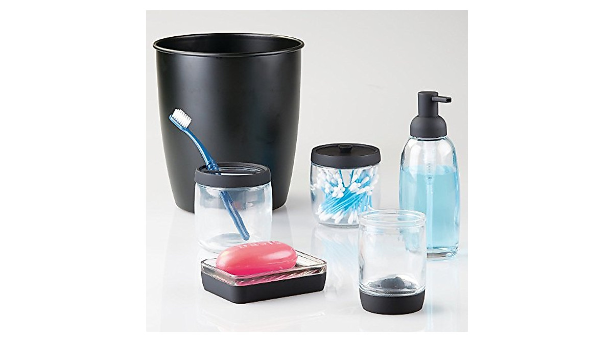 iDesign Ariana Wastebasket Trash Can - Modern Black Bathroom Decor