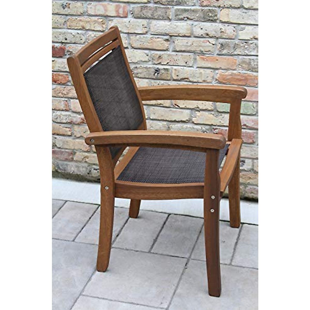 Outdoor Interiors 10555DK Sling and Eucalyptus Stackable Arm Chair, Dark Brown