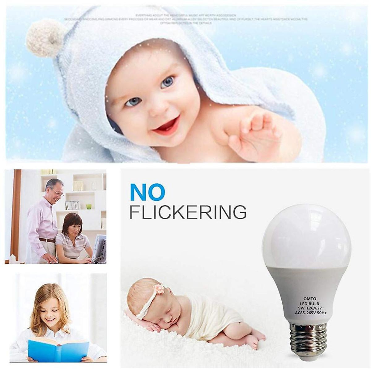 OMTO E26/E27 A19 LED Frosted Light Bulb 9W (60W Equivalent) White (6000K) 85-265V (White, 10pcs)