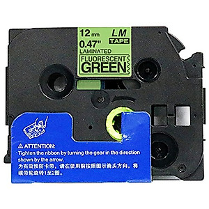 LM Tapes - Brother PT-1180 1/2" (12mm 0.47 Laminated) Black on Bright Green (Fluorescent) Compatible TZe P-Touch Tape for Brother Model PT1180 Label Maker with Free Tape Guide Included