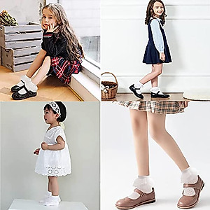 Looching 5 Pairs Toddler Baby Girls Ruffle Lace Trim Socks Eyelet Cotton White Frilly Ankle Soft Dress Socks Kids Princess Socks 1-13T (White, 4-6T)