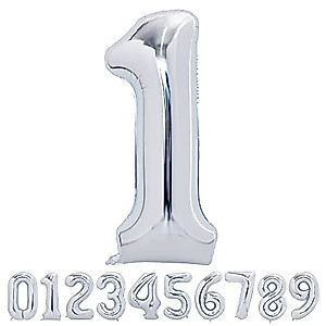 TONIFUL 50 Inch Large Silver Number Balloons 0-9, Foil Mylar Big Digital Balloon Number 1 Digit One for Birthday Party, Wedding, Bridal Shower, Engagement, Photo Shoot, Anniversary (Silver one)