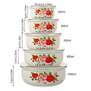 Kichvoe 5Pcs Enamel Bowls with Lids Ice Cream Salads Prepared Bowls Metal Prep Baby Bowls Sugar Candy Nesting Food Storage Food Container Bowl 5 pieces